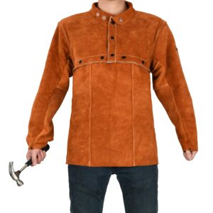 LeaSeek Leather Welding Jacket - Heavy Duty Welding Apron with Sleeve (Medium)