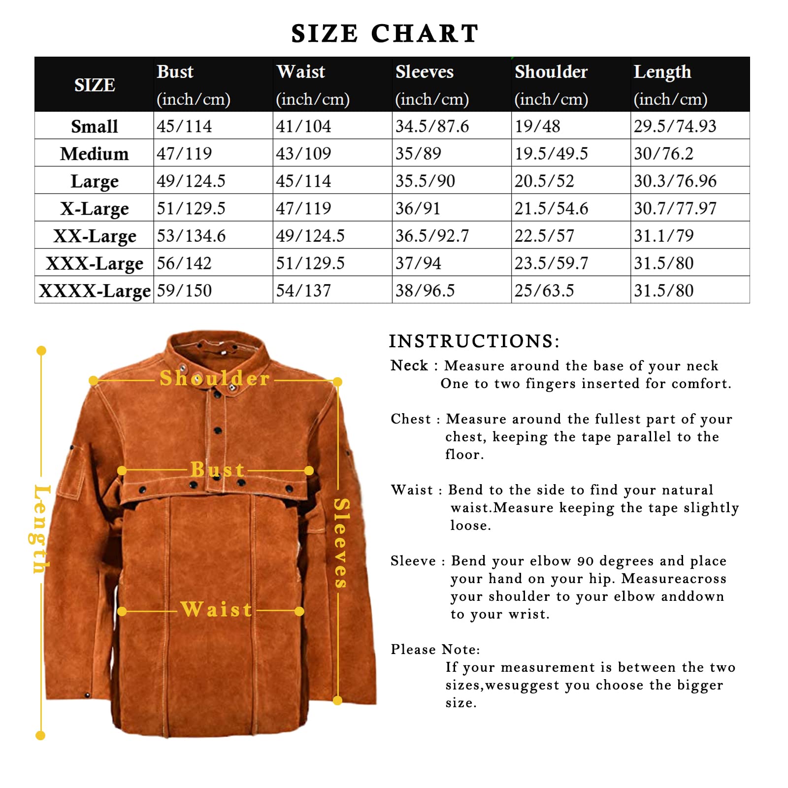 LeaSeek Leather Welding Jacket - Heavy Duty Welding Apron with Sleeve (Medium)