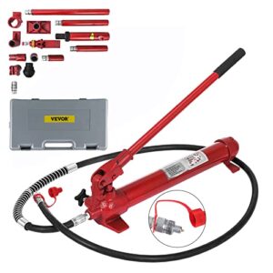 vevor 10 ton porta power kit 1.4m (55.1 inch) oil hose hydraulic car jack ram autobody frame repair power tools for loadhandler truck bed unloader farm and hydraulic equipment construction, red