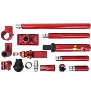 Vevor 10 Ton Porta Power Kit 1.4M (55.1 inch) Oil Hose Hydraulic Car Jack Ram Autobody Frame Repair Power Tools for Loadhandler Truck Bed Unloader Farm and Hydraulic Equipment Construction, Red