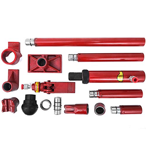 Vevor 10 Ton Porta Power Kit 1.4M (55.1 inch) Oil Hose Hydraulic Car Jack Ram Autobody Frame Repair Power Tools for Loadhandler Truck Bed Unloader Farm and Hydraulic Equipment Construction, Red