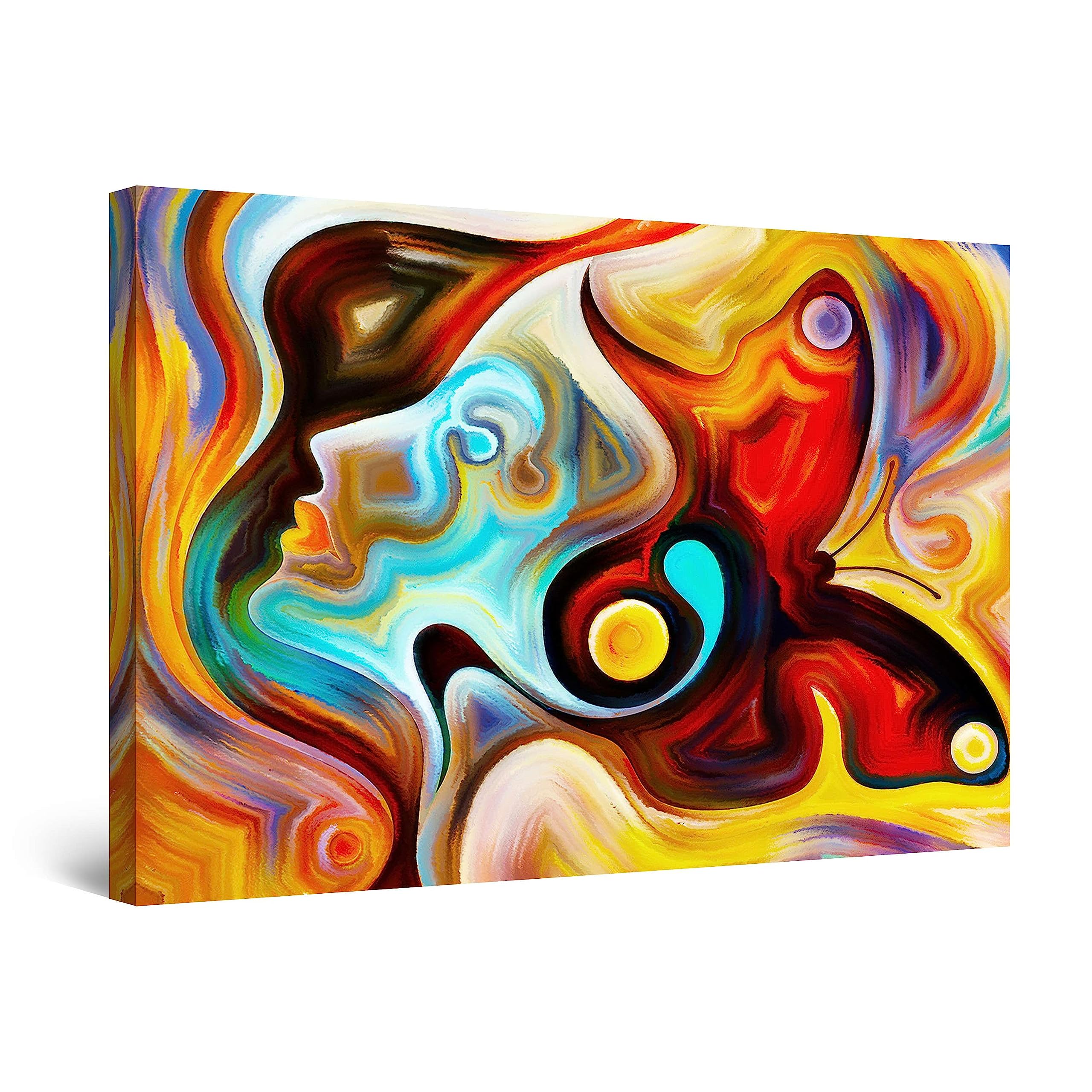 Startonight Canvas Wall Art Abstract Colored Woman Face Simona, Framed 32" x 48"