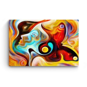 Startonight Canvas Wall Art Abstract Colored Woman Face Simona, Framed 32" x 48"