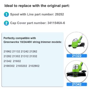 Future Way 8-Pack Weed Eater String Replacement for Greenworks 20V, 40V Single Line Cordless Trimmers, Plus 1 Cap