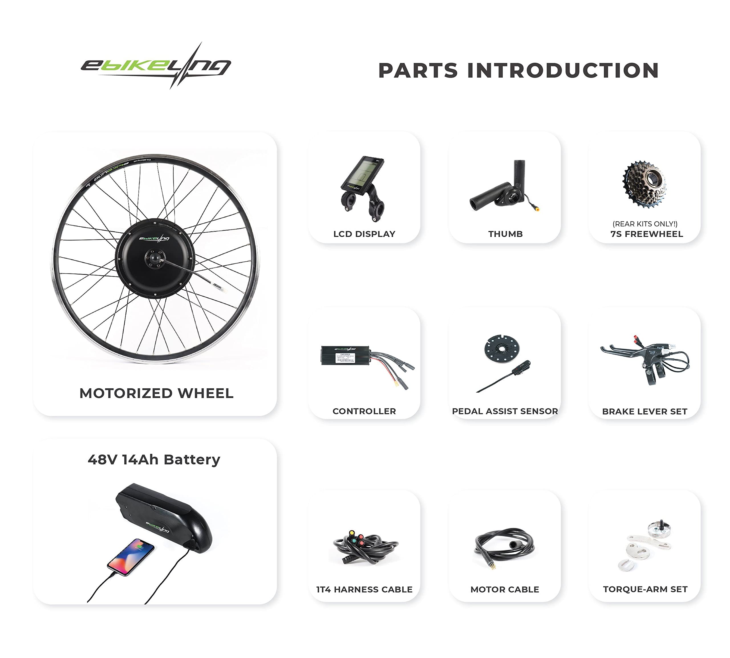 EBIKELING Waterproof Ebike Conversion Kit with Battery 26" Direct Drive Front or Rear Wheel Electric Bike Conversion Kit Ebike Battery & Charger Included 1500W 1200W Electric Bike for Adults