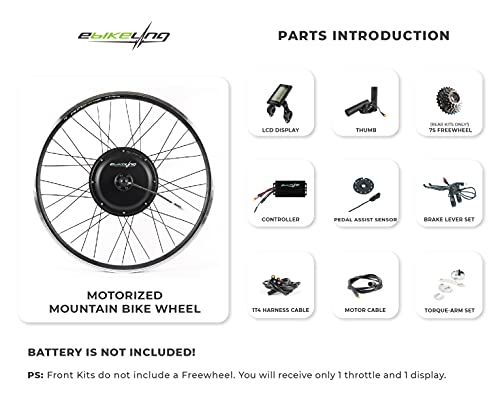 EBIKELING Waterproof Ebike Conversion Kit for Electric Bike 700C Front or Rear Wheel Electric Bicycle Hub Motor Kit, 1200W, Rear/LCD/Thumb