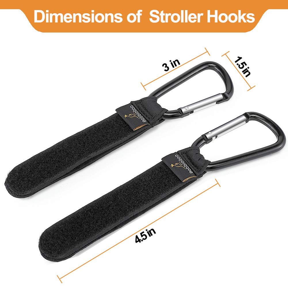 BabbleRoo Stroller Hooks Adjustable Universal Multi-Purpose Stroller Organizer Clip to Hang Your Purse, Shopping & Diaper Bags on Buggy, Pushchair or Pram, Black, 2 Pack