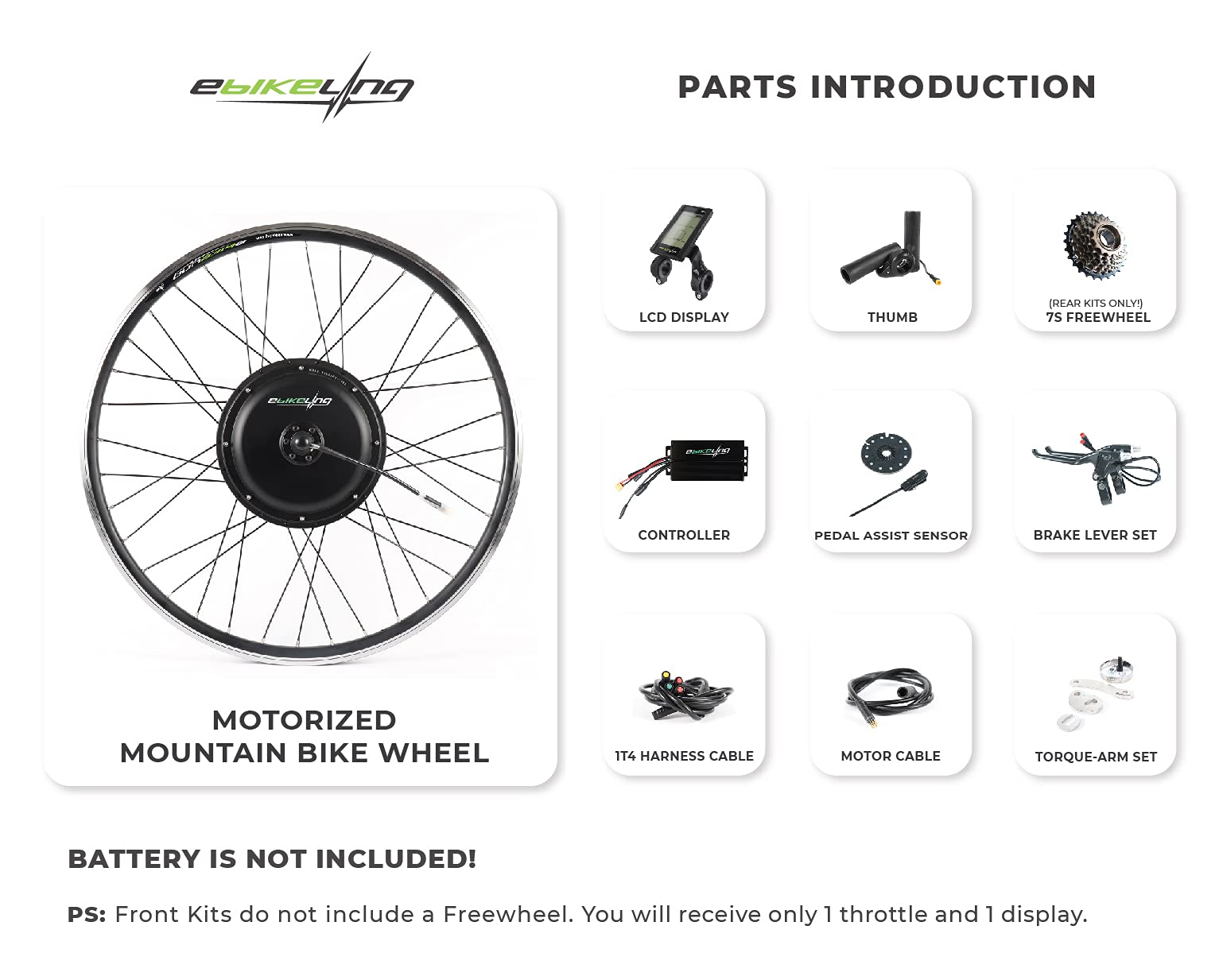 EBIKELING Waterproof Ebike Conversion Kit for Electric Bike 700C Front or Rear Wheel Electric Bicycle Hub Motor Kit, 1200W, Front/LCD/Thumb