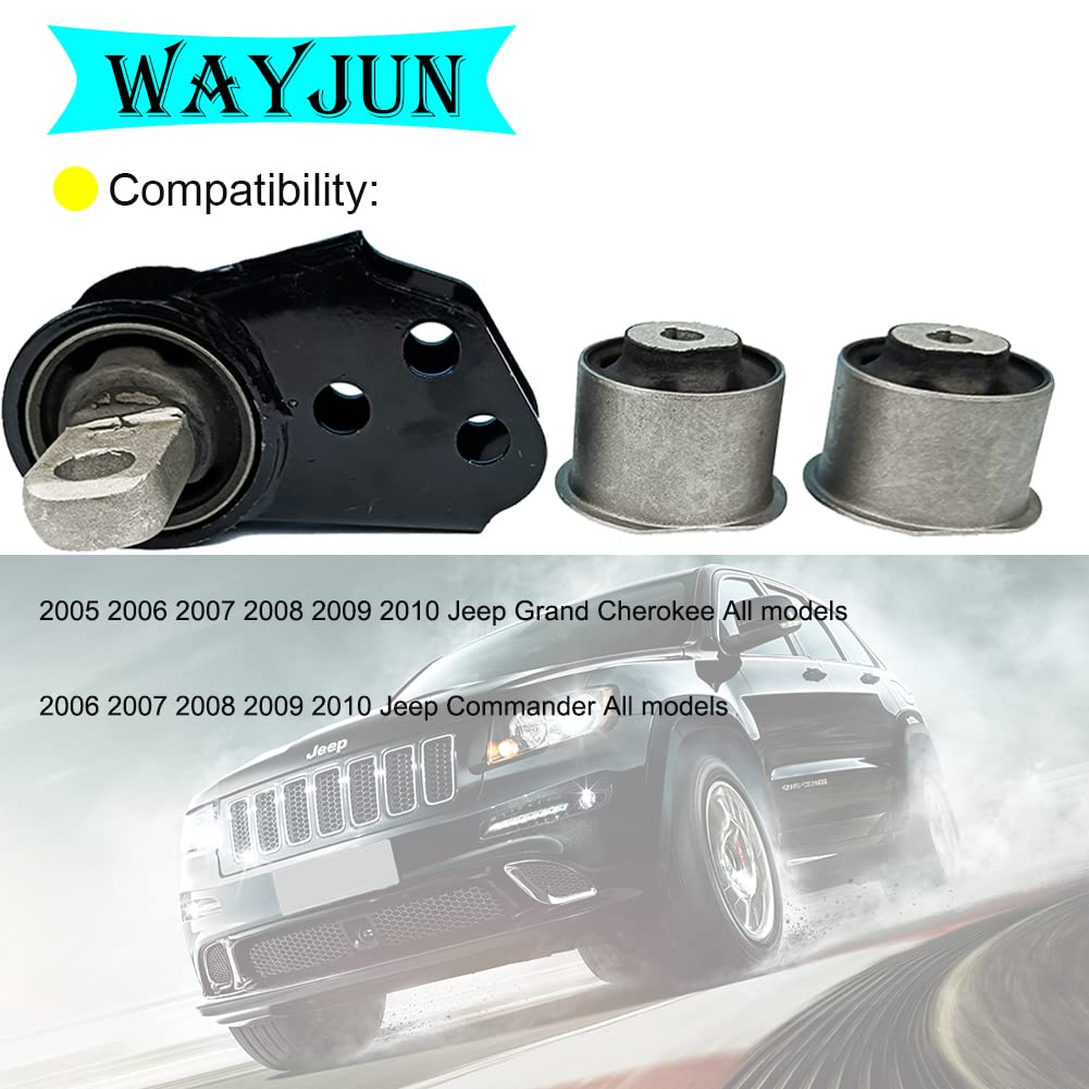 WayJun 52114354AA+52089516AB Front Differential Mount Set (1 Front Axle Mount + 2 Front Axle Bushing) Compatible for 2005-2010 Grand Cherokee Commander