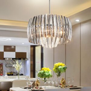 tzoe crystal chandelier,modern drum light,17.7"(d) x45.7(h),4 light crystal pendant light,adjustable height,polished chrome,ul listed