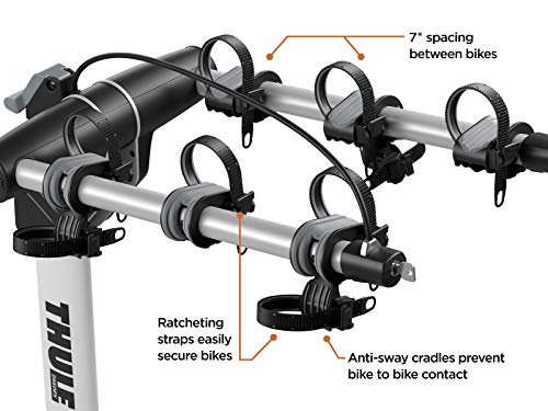 Thule Helium Pro Hanging Bike Rack - Carries 2 Bikes - Lightweight Hitch Bike Rack - Fits 2" and 1.25" receivers - Quick Tool-Free Installation - Tilts for Trunk Access - 75lb Load Capacity