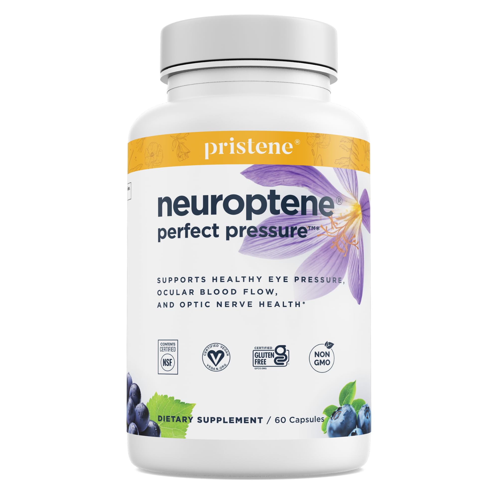 Eye Pressure Supplement with Bilberry Saffron Niacinamide CoQ10 for Optic Nerve Relief - Helps Support Healthy Retinal Blood Flow - Neuroptene® (60 Capsules)