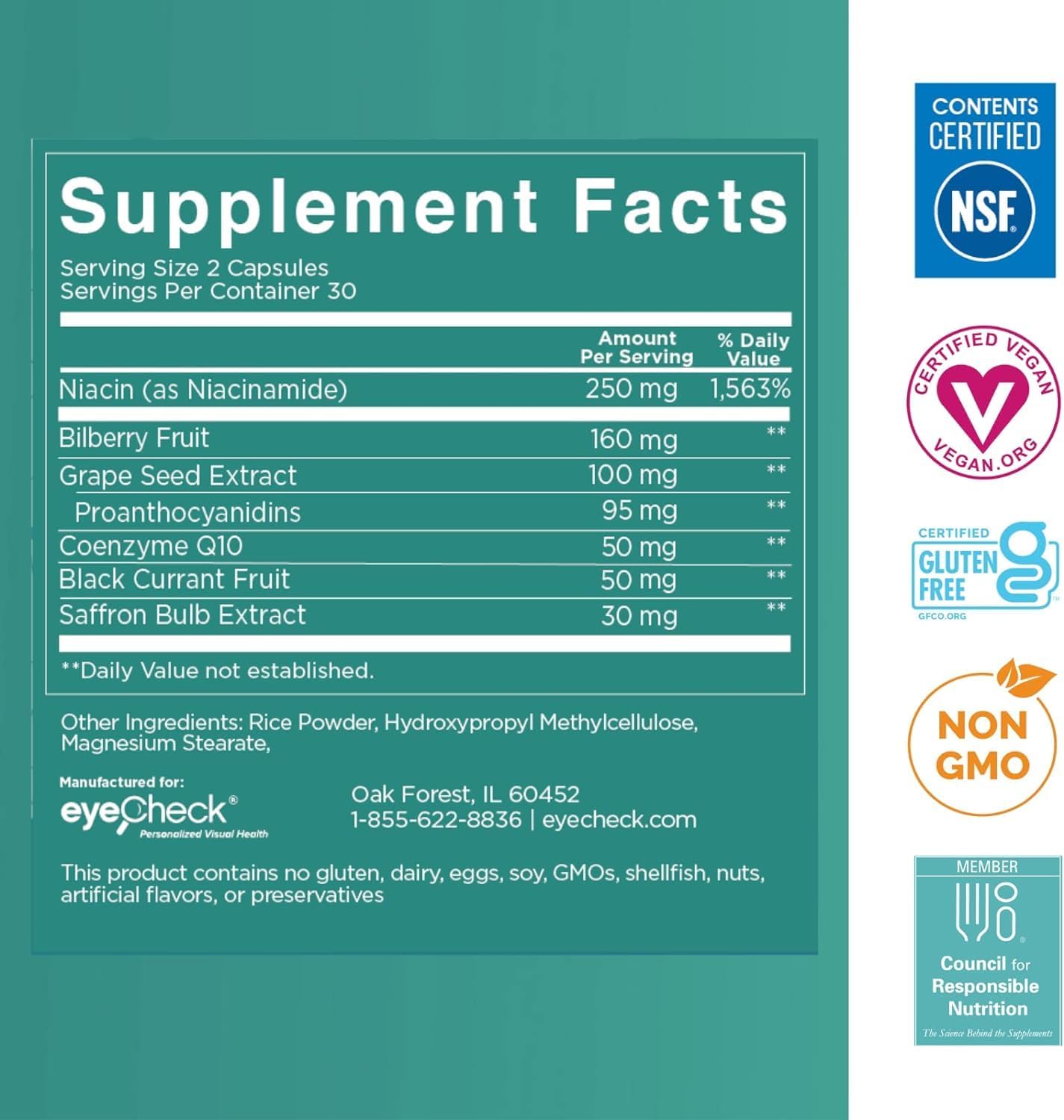 Eye Pressure Supplement with Bilberry Saffron Niacinamide CoQ10 for Optic Nerve Relief - Helps Support Healthy Retinal Blood Flow - Neuroptene® (60 Capsules)