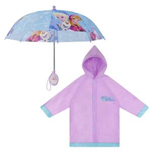 disney girls frozen kids umbrella and slicker, elsa and anna rainwear set for age 2-7 umbrella, light purple, medium 4-5 us