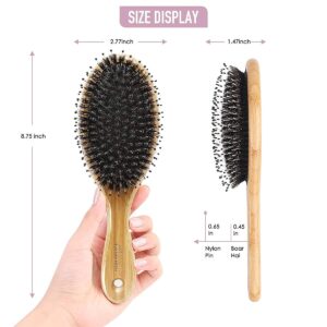 Hair Brush Comb Set Boar Bristle Hairbrush for Curly Thick Long Fine Dry Wet Hair,Best Travel Bamboo Paddle Detangler Detangling Hair Brushes for Women Men Kids Adding Shine Smoothing Hair