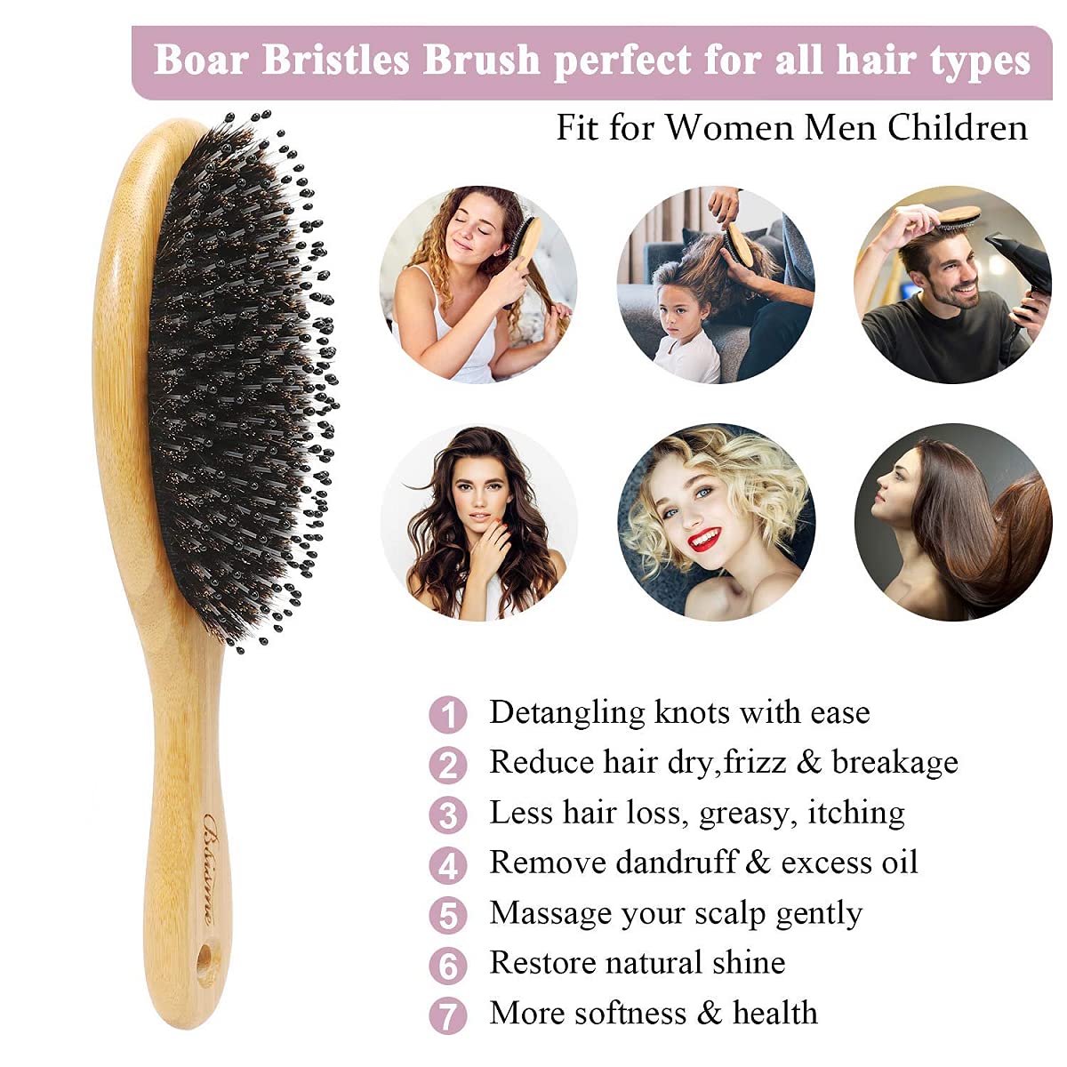 Hair Brush Comb Set Boar Bristle Hairbrush for Curly Thick Long Fine Dry Wet Hair,Best Travel Bamboo Paddle Detangler Detangling Hair Brushes for Women Men Kids Adding Shine Smoothing Hair