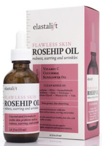 elastalift rosehip oil for face with vitamin c and cucumber. pure rosehip face oil helps with wrinkles, scarring, and redness for a brighter skin complexion. 1.8 fl oz