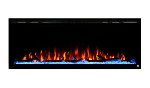 touchstone sideline elite smart 50” wifi-enabled electric fireplace - in-wall recessed - 60 color combinations - 1500/750 watt heater (68-88°f thermostat) - black - log, crystals & driftwood - 80036