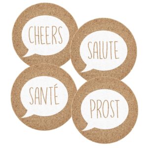 sb design studio, cheers sips cork coaster set, 4-count