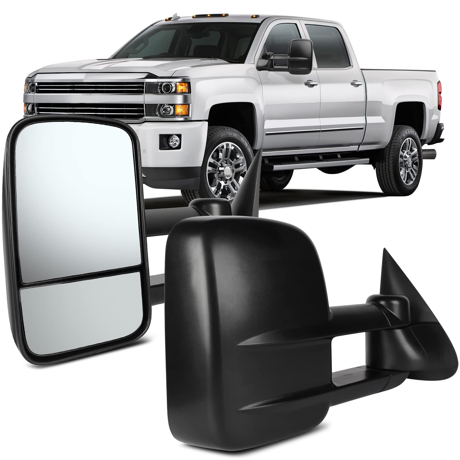 OCPTY Pair Tow Mirror Towing Mirrors Fit for Chevy 1988-2001 for GMC C3500 1988-2001 for GMC Suburban/Yukon 1992-1999 for GMC Yukon 2000 with Power Adjusted Manual Folding Telescoping