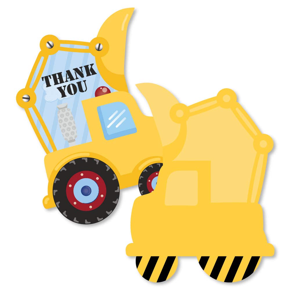 Big Dot of Happiness Construction Truck - Shaped Cards - Baby Shower or Birthday Party Thank You Note with Envelopes - Set of 12