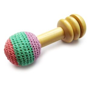 shumee crochet handmade wooden rattle for babies - perfect montessori toys|grasping teething toy for babies, wooden ring rattle teether chew wood beads rattling teething gym toys|baby birthday gifts