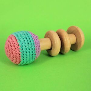 Shumee Crochet Handmade Wooden Rattle for Babies - Perfect Montessori Toys|Grasping Teething Toy for Babies, Wooden Ring Rattle Teether Chew Wood Beads Rattling Teething Gym Toys|Baby Birthday Gifts