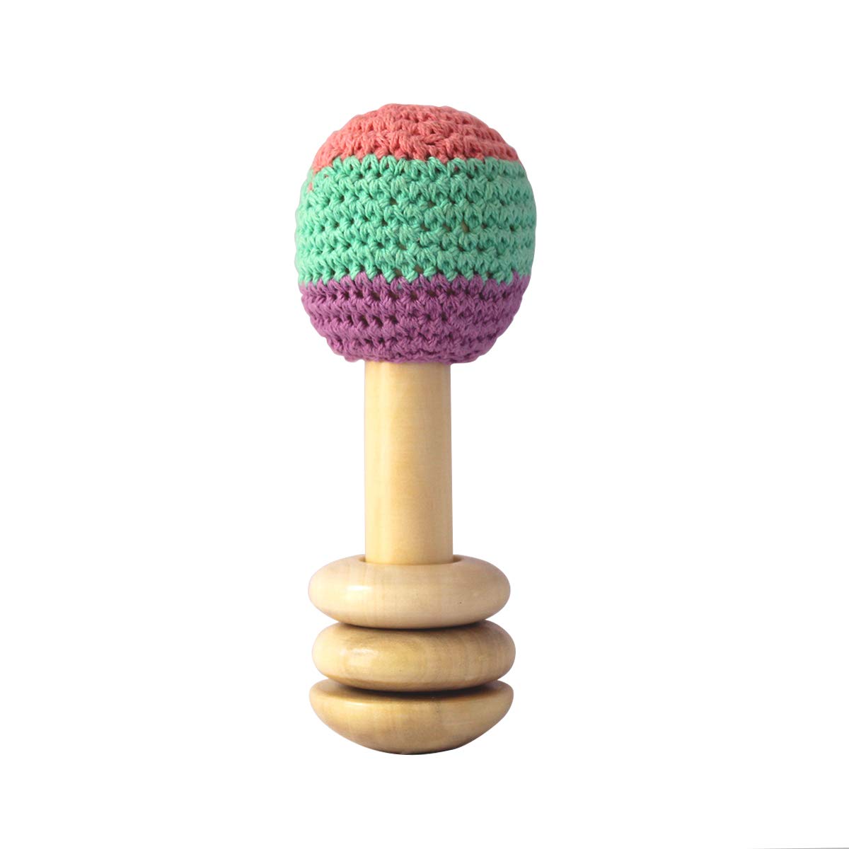 Shumee Crochet Handmade Wooden Rattle for Babies - Perfect Montessori Toys|Grasping Teething Toy for Babies, Wooden Ring Rattle Teether Chew Wood Beads Rattling Teething Gym Toys|Baby Birthday Gifts