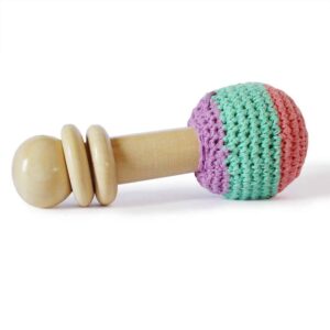 Shumee Crochet Handmade Wooden Rattle for Babies - Perfect Montessori Toys|Grasping Teething Toy for Babies, Wooden Ring Rattle Teether Chew Wood Beads Rattling Teething Gym Toys|Baby Birthday Gifts