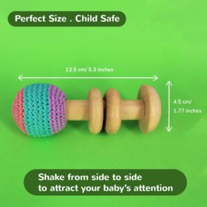 Shumee Crochet Handmade Wooden Rattle for Babies - Perfect Montessori Toys|Grasping Teething Toy for Babies, Wooden Ring Rattle Teether Chew Wood Beads Rattling Teething Gym Toys|Baby Birthday Gifts