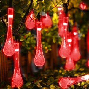 wonfast solar string lights, waterproof 22.9ft 50led waterdrop solar fairy lights halloween christmas decorative lights for outdoor patio lawn home garden wedding party decorations (red)