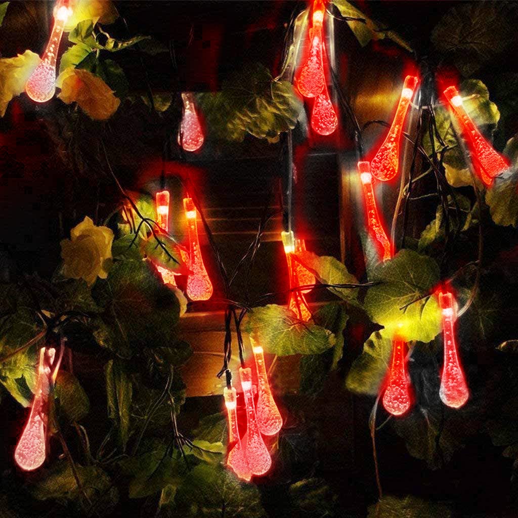 WONFAST Solar String Lights, Waterproof 22.9ft 50Led Waterdrop Solar Fairy Lights Halloween Christmas Decorative Lights for Outdoor Patio Lawn Home Garden Wedding Party Decorations (Red)