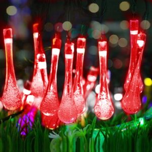 WONFAST Solar String Lights, Waterproof 22.9ft 50Led Waterdrop Solar Fairy Lights Halloween Christmas Decorative Lights for Outdoor Patio Lawn Home Garden Wedding Party Decorations (Red)