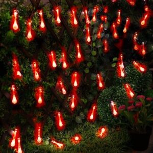 WONFAST Solar String Lights, Waterproof 22.9ft 50Led Waterdrop Solar Fairy Lights Halloween Christmas Decorative Lights for Outdoor Patio Lawn Home Garden Wedding Party Decorations (Red)