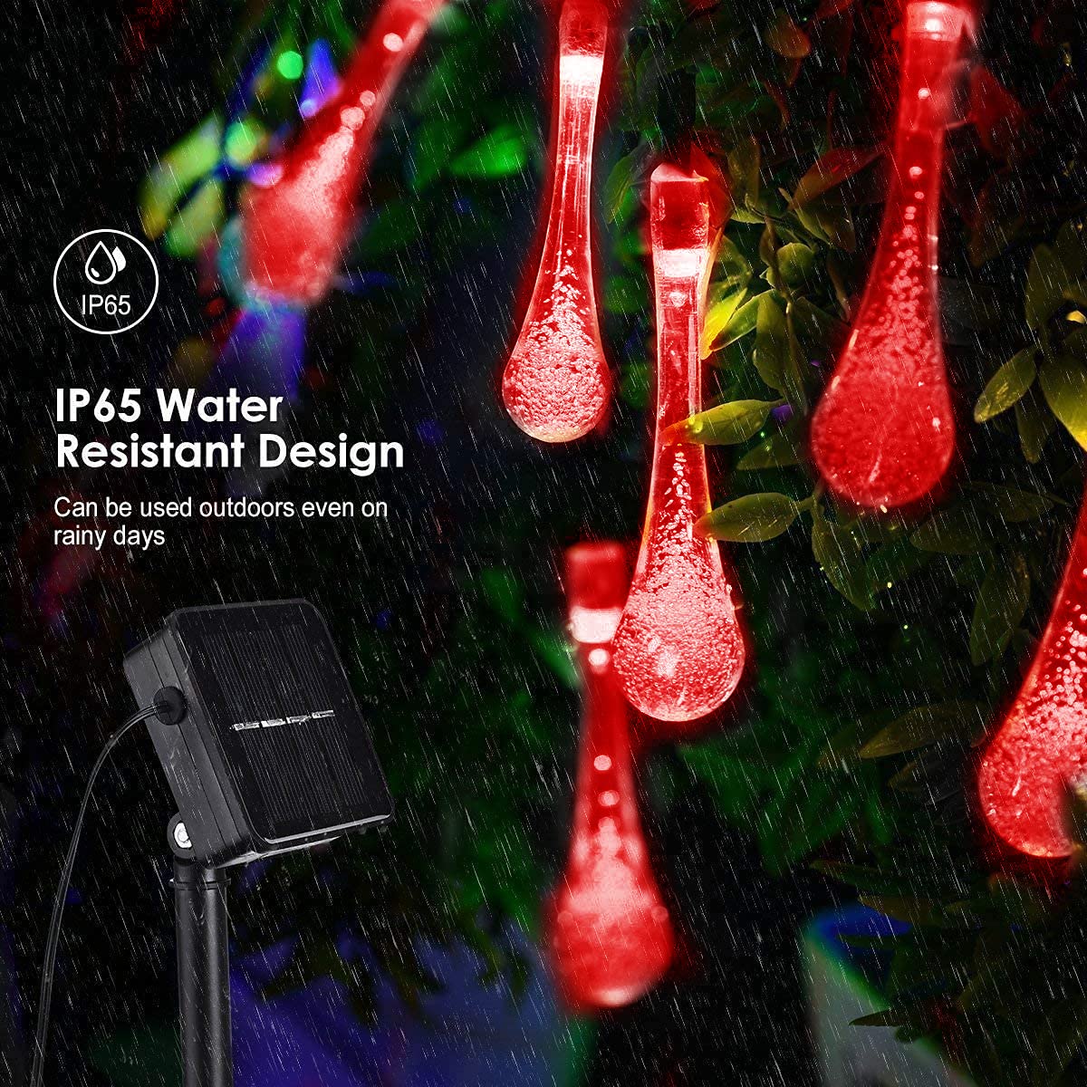 WONFAST Solar String Lights, Waterproof 22.9ft 50Led Waterdrop Solar Fairy Lights Halloween Christmas Decorative Lights for Outdoor Patio Lawn Home Garden Wedding Party Decorations (Red)