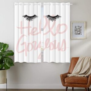 hommomh 28 x 48 inch curtains (2 panel) grommet top darkening blackout room hello gorgeous eyelash art