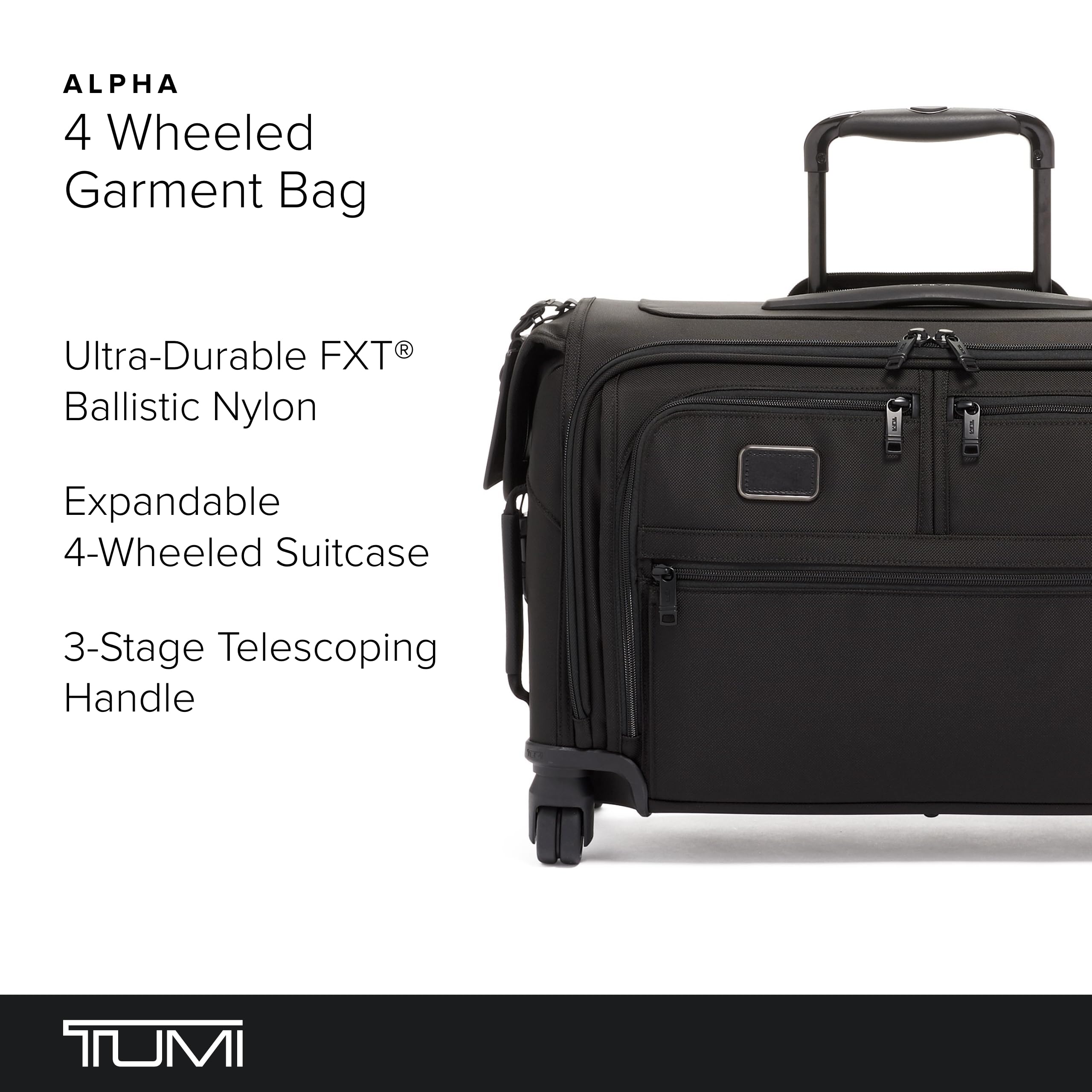 TUMI - Alpha Garment 4-Wheel Carry-On Luggage - Zippered Section for a Suit - 22-Inch Dress or Suit Bag for Men and Women - Black