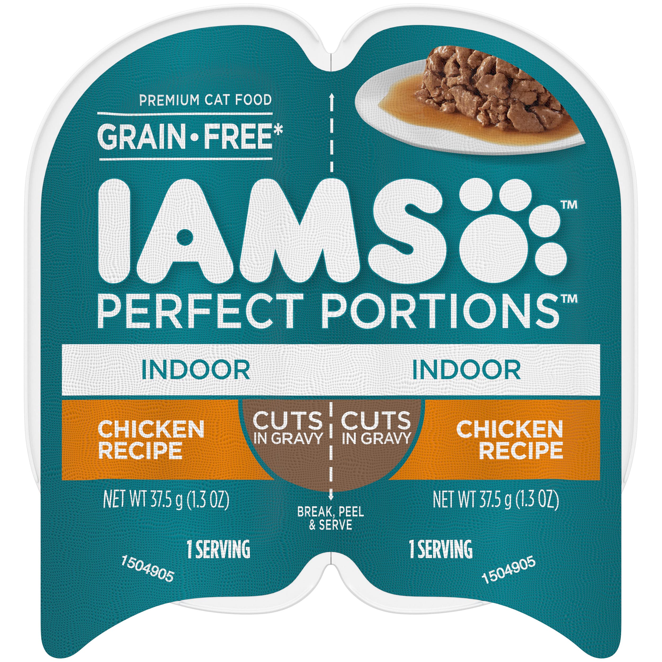 IAMS PERFECT PORTIONS Indoor Adult Grain Free* Wet Cat Food Cuts in Gravy, Chicken Recipe, (24) 2.6 oz. Easy Peel Twin-Pack Trays