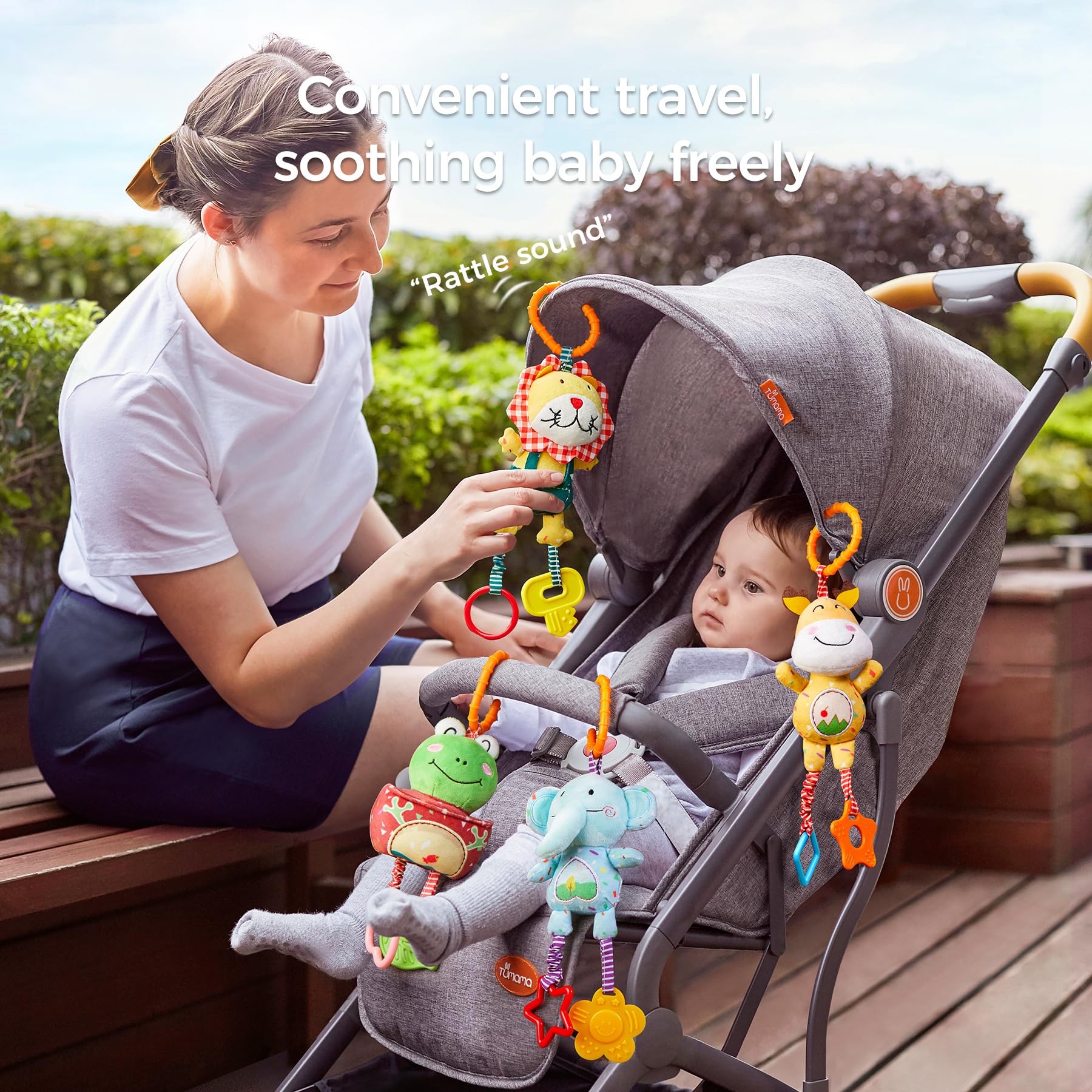 TUMAMA Baby Toys for 0, 3, 6, 9, 12 Months, Handbells Baby Rattles, Soft Plush Early Development Stroller Car Toys for Infant, Newborn Birthday Gifts, 4 Pack