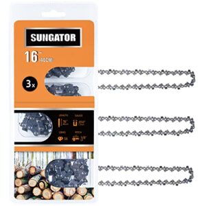 sungator 3-pack 16 inch chainsaw chain sg-s56, 3/8" lp pitch - .050" gauge - 56 drive links, compatible with echo, homelite, poulan, remington, greenworks