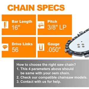 SUNGATOR 3-Pack 16 Inch Chainsaw Chain SG-S56, 3/8" LP Pitch - .050" Gauge - 56 Drive Links, Compatible with Echo, Homelite, Poulan, Remington, Greenworks