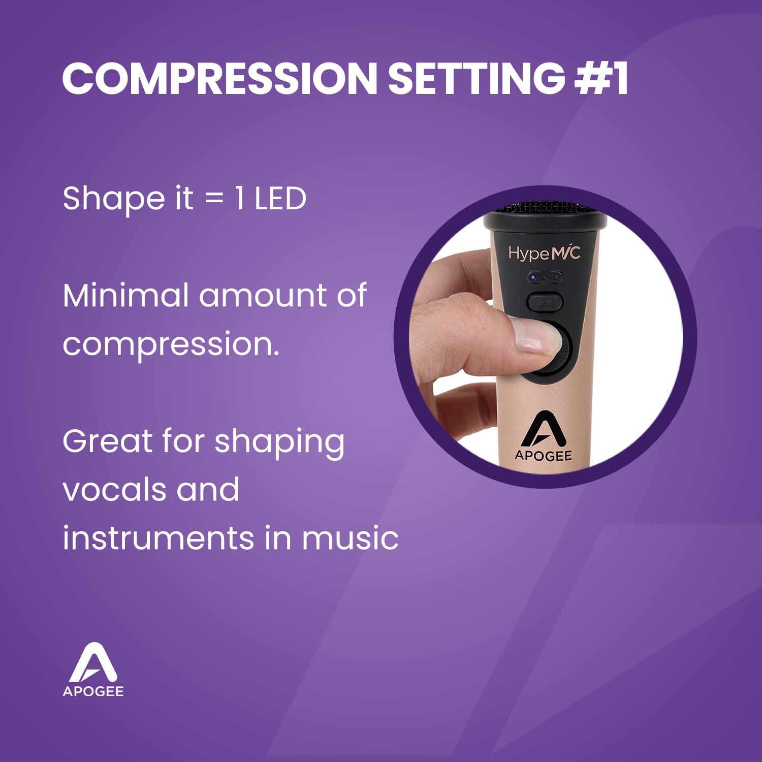 Apogee Hype Mic - USB Microphone with Analog Compression for Capturing Vocals and Instruments, Streaming, Podcasting, and Gaming