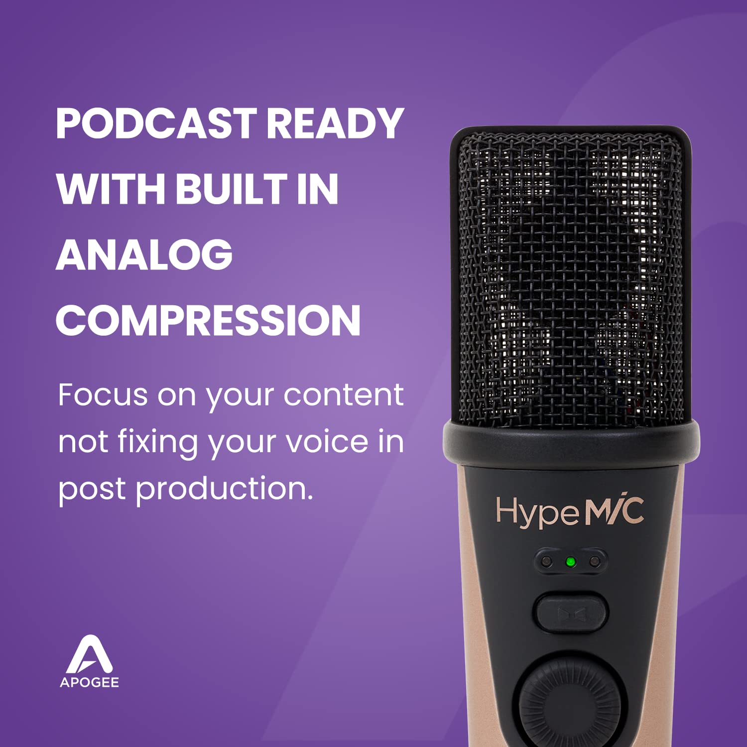 Apogee Hype Mic - USB Microphone with Analog Compression for Capturing Vocals and Instruments, Streaming, Podcasting, and Gaming