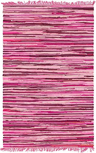 Unique Loom Chindi Cotton Collection Hand Woven Natural Fibers Area Rug_CCH002, 4 ft x 6 ft, Pink/Ivory