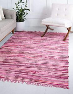 unique loom chindi cotton collection hand woven natural fibers area rug_cch002, 4 ft x 6 ft, pink/ivory