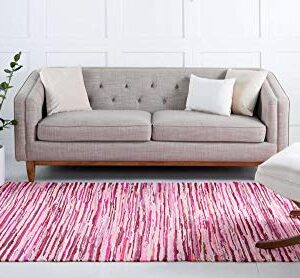 Unique Loom Chindi Cotton Collection Hand Woven Natural Fibers Area Rug_CCH002, 4 ft x 6 ft, Pink/Ivory