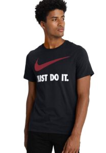 nike sportswear men's just do it swoosh tee (small, black/white/team orange)