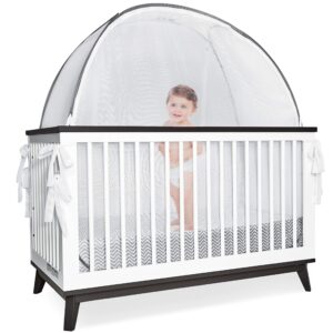 crib tent by pro baby safety - crib topper net with viewing window – see through soft silky mesh - zippered safety top for mosquito bites and falling protection for infant