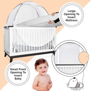 Crib Tent by Pro Baby Safety - Crib Topper Net with Viewing Window – See Through Soft Silky Mesh - Zippered Safety Top for Mosquito Bites and Falling Protection for Infant