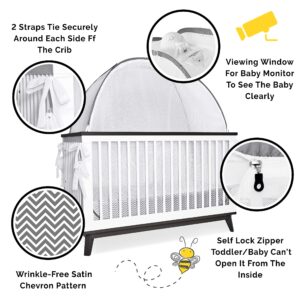 Crib Tent by Pro Baby Safety - Crib Topper Net with Viewing Window – See Through Soft Silky Mesh - Zippered Safety Top for Mosquito Bites and Falling Protection for Infant